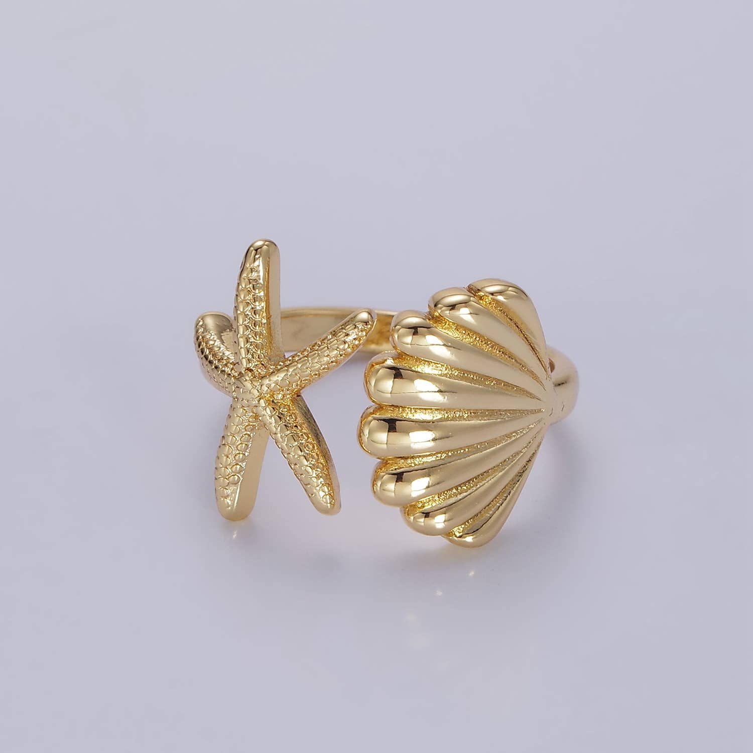 The Ariel Gold Clam Shell Star Fish Beach Adjustable Ring – Hallelu ...